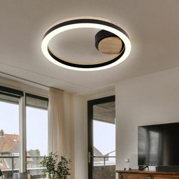 Globo Deckenleuchte Deckenlampe LED Wohnzimmerlampe Metall Schwarz Holzoptik D 30 cm