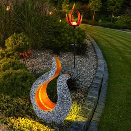 Globo - led Solarleuchte Flammenoptik Außenleuchte Garten Solarlampe Skulptur Gartenlampe, IP44 Akku, schwarz grau goldfarben, 2er Set