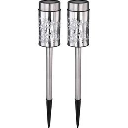 2x rgb led Solar Außen Steck Lampen Edelstahl Park Deko Erdspieß Farbwechsler Globo 33574-2