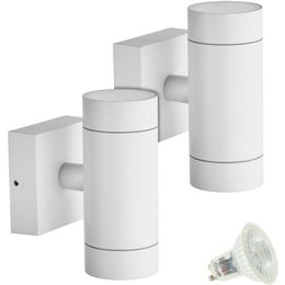 Set mit 2 weißen VENICE-Außenwandleuchten mit zwei Lichtstrahlen und 4 GU10-5-W-LED-Lampen Température de Couleur: Blanc chaud 2700K