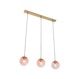 Qazqa - Art Deco Hängelampe Messing mit rosa Glas 3-Licht - Pallon Mezzi - Rosa