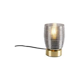 Qazqa - Art Deco Tischlampe Messing mit Rauchglas - Michi - Gold/Messing