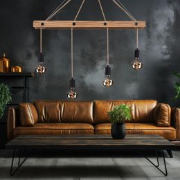 Globo Hängeleuchte aus Holz Pendelleuchte mit Hanfseil Hängelampe rustikal, Metall schwarz matt, 4x E27, LxBxH 90x9x120cm, Wohnzimmer Esszimmer Schlafzimmer