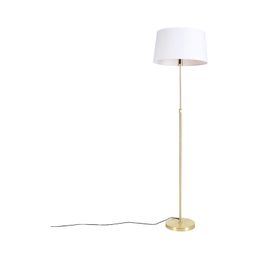 Qazqa - Stehlampe Gold / Messing mit Leinenschirm weiß 45 cm - Parte - Gold/Messing