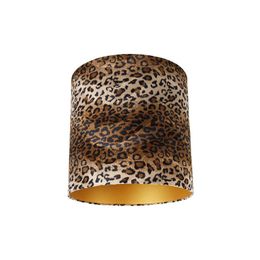 Qazqa Velours Lampenschirm Leopard Design 40/40/40 Gold innen - Leo