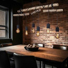 Globo - Pendelleuchte Hängelampe Deckenlampe Holzbalken Aluminium Holz Esszimmerlampe hängend zum wickeln, Metall schwarz, 6-Flammig E27, l 145 cm