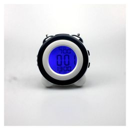4-Zoll-Doppelglockenwecker, lauter LED-Digitalwecker, Uhrzeit, Datumsanzeige, 2 Sets, Blaulicht-Wecker, Schwarz - Minkurow