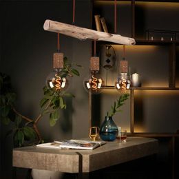 Globo Hängeleuchte Holz Esstisch Lampe Küche hängend Retro Deckenleuchte Vintage Pendelleuchte 3 flammig, Metall Holz rostfarben, 3x E27, LxBxH 60x8,5x140
