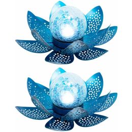 Globo Solarleuchte Asia Garten Lotusblüte Deko Solar Lotusblüte für Außen Garten Deko Leuchten, Crackle Glas Metallblätter, 1x led, d 25 cm, 2er Set