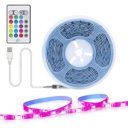 5M LED-Streifenlicht, mehrfarbiges musikalisches RGB-LED-Streifenlicht mit Fernbedienung, selbstklebender LED-Streifen, 16 Farben und 4 Modi,