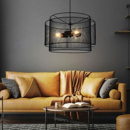 Globo Pendellampe Hängelampe schwarz Hängeleuchte Gitter rund Industriell Esszimmer, Metall, 3x E27 Fassungen, DxH 45x120 cm