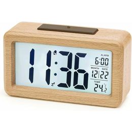 Holz-Digitalwecker, aboveClock LED-Wecker, nicht tickende Digitaluhr mit Datumsanzeige, Temperatur, Schlummerfunktion, batteriebetriebene Digitaluhr