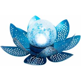 etc-shop Asia Garten Lotusblüte Deko Solar Lotusblüte für Außen Garten Deko Leuchten, Crackle Glas Metallblätter silber, 1x led, d 25 cm