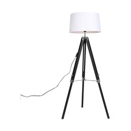 Qazqa - Stehlampe schwarz mit weißem Leinenschirm 45 cm - Tripod - Weiß