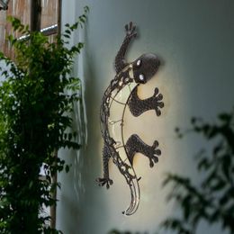 Globo Solar Wandlampen für Außen Tier Gartenfigur Gecko Solarleuchte Figur für die Wandmontage, Metall bronzefarben, je 1x led, BxH 50x25 cm
