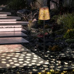 Globo Led Solar Steckleuchte Garten Solarlampe für Außen Solar Stecklampe Metall, mit Erdspieß IP44 Akku, Lichteffekt, schwarz gold, led 3000K, DxH 12x70cm