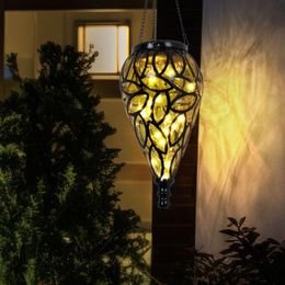 Globo Solarlampen für Außen hängend Gartendeko für draußen Hängeleuchte Balkon antik, Akku IP44 Wetterfest, Metall schwarz amber, 15x led 3200K, DxH
