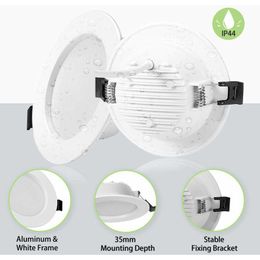 MINKUROW Set mit 10 extra flachen LED-Einbaustrahlern, IP44-LED-Badezimmerstrahler, 5 W, 310 lm, neutrales Weiß, 4000 K, ultradünn, 35 mm, extra