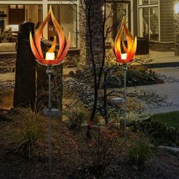 etc-shop 2er Set LED Solar Steck Leuchten Feuer Flammen Effekt Garten Weg Lampen Terrassen Beleuchtung