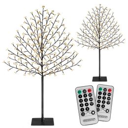 Monzana Kirschblütenbaum led mit Fernbedienung Timer Dimmer Innen Außen Künstlich Groß Deko Weihnachten Weihnachtsdeko Leuchtbaum Lichterbaum 2er Set 180cm