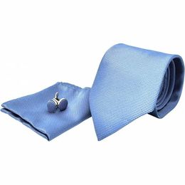 Northix - Kostümzubehör Krawatte + Einstecktuch + Manschettenknöpfe - Hellblau