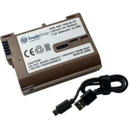 TRADESHOP Li-Ion Kamera-Akku 7,2V / 2600mAh inkl. usb-c Ladekabel kompatibel mit Nikon D500 D600 D610 D750 D850 D7000 D7100 D7200 D7500 D800 - Trade-shop