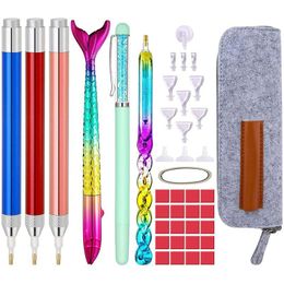 5D-Diamant-Malzubehör-Set mit LED-Stift, Meerjungfrauen-Bohrstift, Ersatz-Stiftköpfen, Malknete, Aufbewahrungstasche für Nailart-Mosaikherstellung,