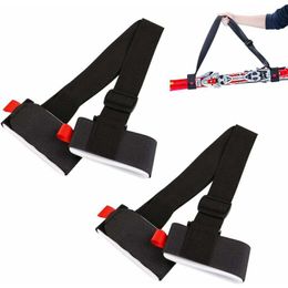MINKUROW 2 x schwarze Skitragegurte, verstellbare Skihandschlaufen mit gepolsterter Gurtbandschnalle für Kinder und Erwachsene