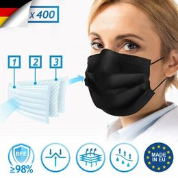 Virshields - Medizinischer Mundschutz - Typ iir, bfe ≥ 98%, din en 14683, Made in eu, Schwarz, 400 Stück, 3-lagig - op Masken, Mund Nasen