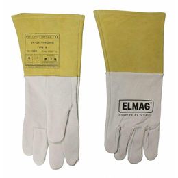 Elmag 5-Finger-Schweißerhandschuhe 10-1009 m, wig/tig aus Ziegen-Vollleder mit Rind-Spaltleder Stulpe, L=35 cm, Gr. 8,5 (1 Paar) - WELDAS