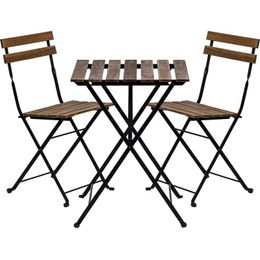 STILISTA® Bistro-Set 3-teilig, FSC®-zertifiziertes Akazienholz und Metall, 1x Tisch + 2X Stuhl, klappbar