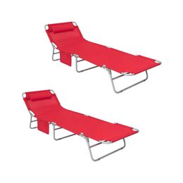Set of 2 Outdoor Adjustable Back Camping Reclining Chair Red OGS35-Rx2 - sobuy