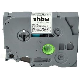 vhbw 1x Schriftband-Kassette kompatibel mit Brother PT 2100VP, 2400, 220, 2030VP, 2420PC, 210E, 2400E Etiketten-Drucker 9mm Schwarz auf Transparent