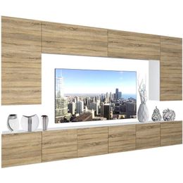 Belini - Wohnwand Vollausstattung Wohnzimmer-Set Moderne Schrankwand mit LED-Beleuchtung Anbauwand TV-Schrank Sonoma Eiche