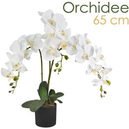 Künstliche Blumen Orchidee Orchideen Pflanzen Kunstpflanze Kunstblumen Künstlich Pflanze Weiss Weiß mit Topf Deko 65 cm Decovego