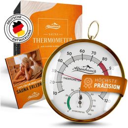 Alpenhauch Sauna Thermometer Hygrometer Holz [2in1 Funktion] - Besonders präzises Saunathermometer mit gehärtetem Glas - Automatische Kalibrierung