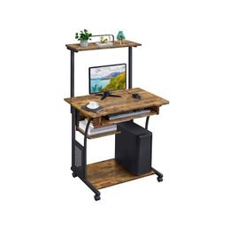 Yaheetech - Computertisch mit Regal Schreibtisch Büro pc Tisch mit Rollen Eckschreibtisch Vintage 80 x 50 x 132 cm