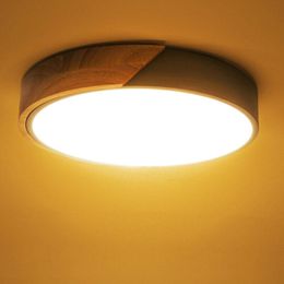Modern led Deckenlampe Holz Metall Acryl Deckenleuchte für Schlafzimmer Wohnzimmer Warmweißes Licht Ø30CM Grau