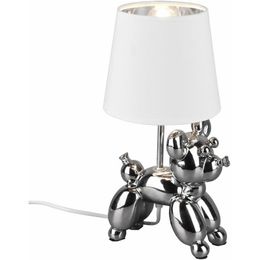 etc-shop Tischleuchte Hund Schlafzimmerlampe Tischlampe Textil Nachttischlampe Keramik, weiß silber, 1x E14, BxHxT 17x33x16 cm