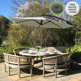 MONSTER SHOP 3m freischwingender Sonnenschirm Freischwinger Gartenschirm mit Kippfunktion, Sockel und Hülle im Set Creme - Beige