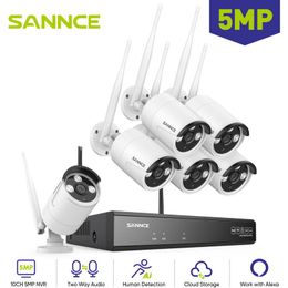 5MP wifi Videoüberwachungssets nvr 6Kameras ir Eingebautes Mik Nachtsicht Bewegungserkennung Sicherheitssystem - SANNCE
