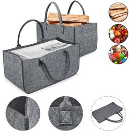 Filztaschen 4 Stück Tasche aus Filz, Kaminholzkorb Shopper Faltbar, Holzkorb zur Aufbewahrung von Holz, Zeitungen, Kaminholz (50 x 25 x 25 cm,