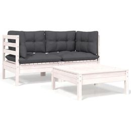 Prolenta Premium - 3-tlg. Garten-Lounge-Set mit Kissen in Weiß - Weiß