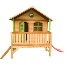 Spielhaus Stef mit roter Rutsche Stelzenhaus in Braun & Grün aus fsc Holz für Kinder Spielturm für den Garten - Braun - AXI