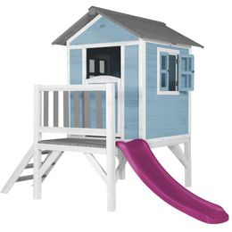 Spielhaus Beach Lodge xl in Blau mit Rutsche in Lila Stelzenhaus aus fsc Holz für Kinder Kleiner Spielturm für den Garten - Blau - AXI