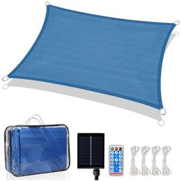 Solar Sonnensegel led Lampe 300 x 200 cm Licht uv 50 Wind Schutz Schattenspender Rechteck Blau - Blau - VINGO