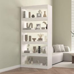 Bücherregal, Paravent, Raumteiler, Stellwand Sichtschutz Weiß 80x30x167,4 cm Massivholz Kiefer NMKS33056 MAISONCHIC