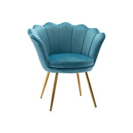 Armlehnstuhl Sessel Samt Polsterstuhl mit Goldenen Metallbeinen Schminkstuhl für Schlafzimmer, Samt, Hellblau