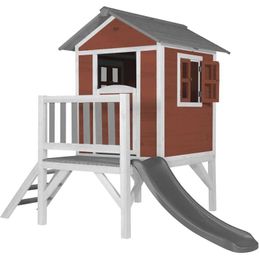 AXI - Spielhaus Beach Lodge xl in Rot mit Rutsche in Grau Stelzenhaus aus fsc Holz für Kinder Kleiner Spielturm für den Garten - Rot