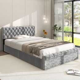 Betten mit Stauraum Hydraulisches Einzelbett 90x200 cm Glasschnalle Höhenverstellbares Kopfteil Samt grau - Grau